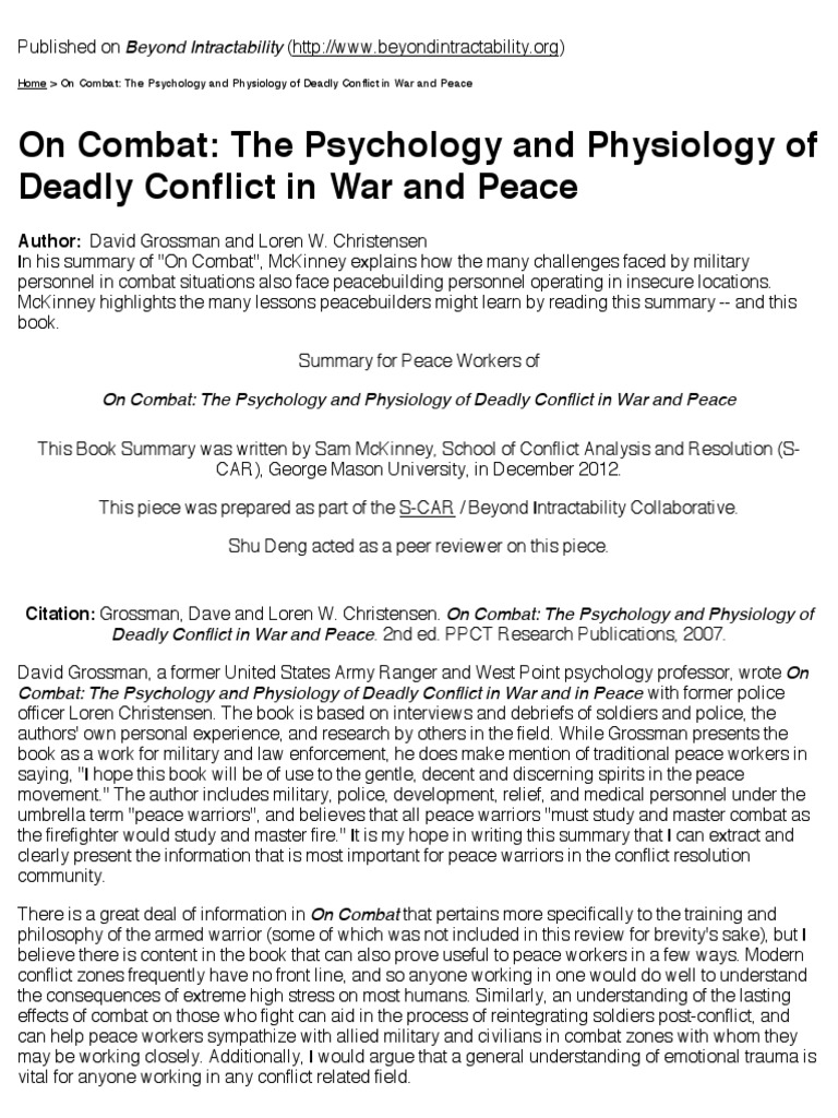 On Combat - The Psychology and Physiology of Deadly Conflict in War and Peace | PDF | Perception ...