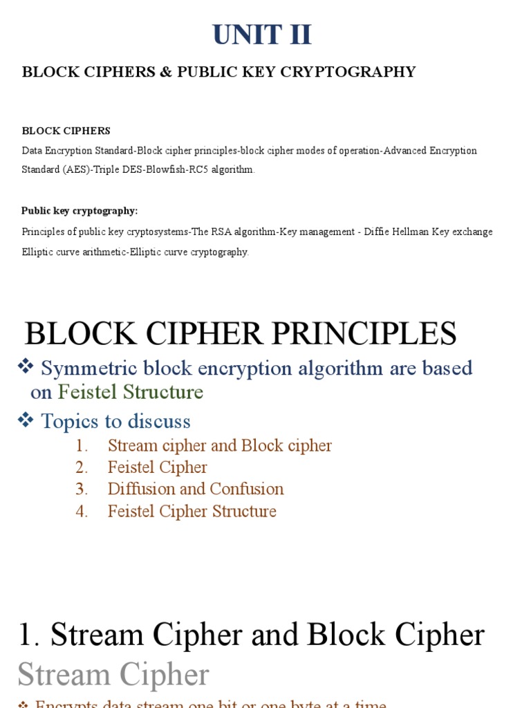 Unit Ii: Block Ciphers & Public Key Cryptography | PDF | Cryptography | Cipher