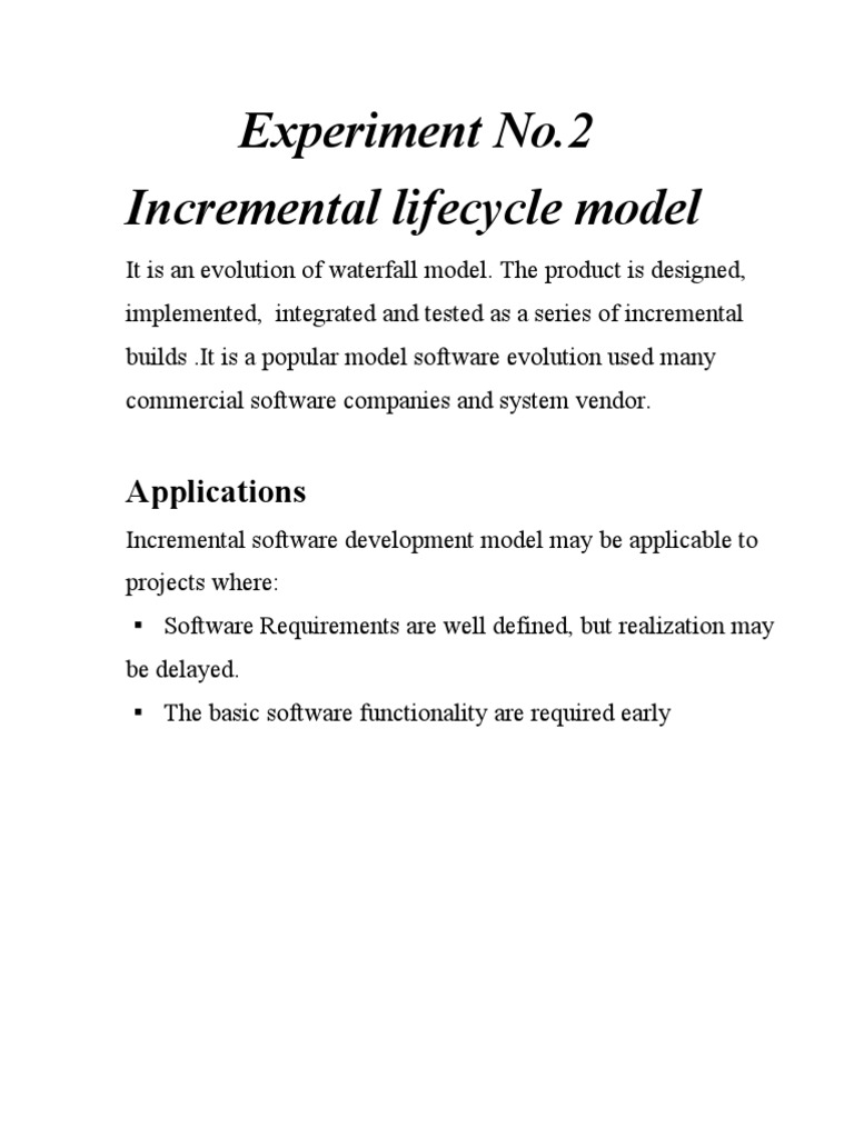 Experiment No.2 Incremental Lifecycle Model: Applications | PDF ...