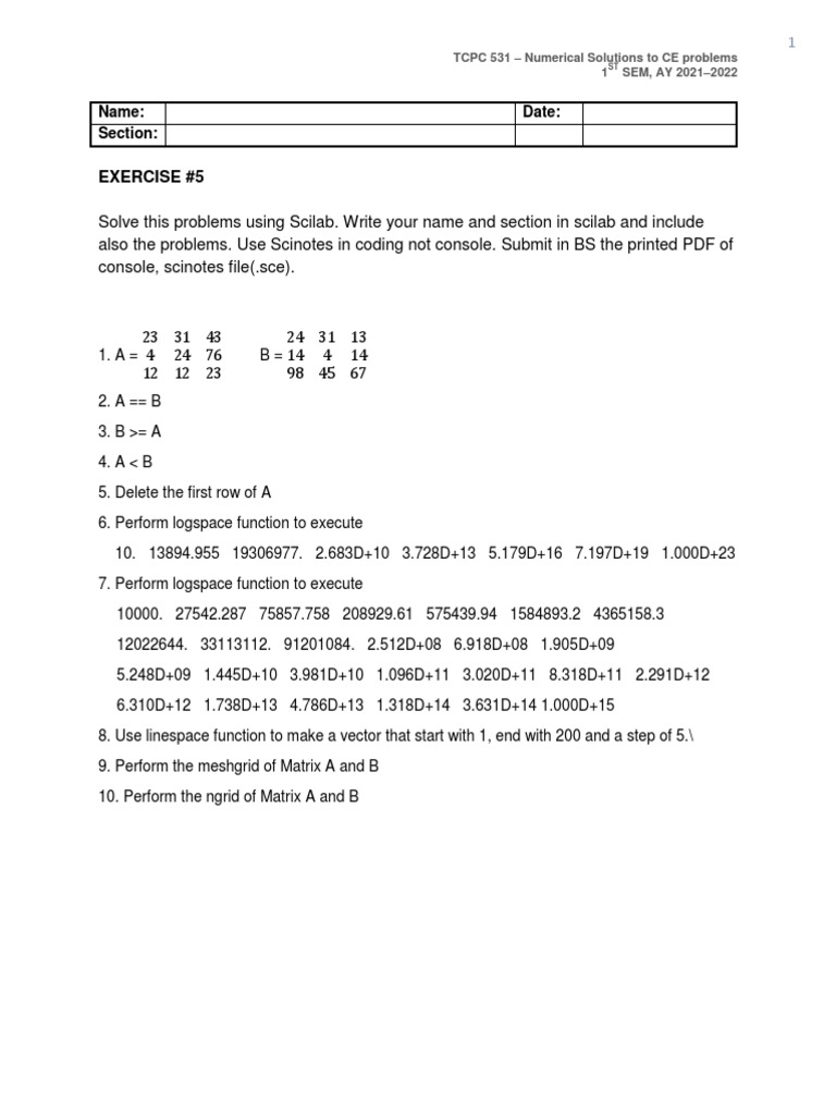 Exercise #5: Name: Date: Section | PDF