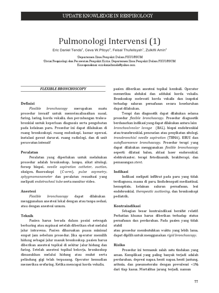 Pulmonologi Intervensi: Update Tentang Prosedur Diagnostik dan Terapi ...