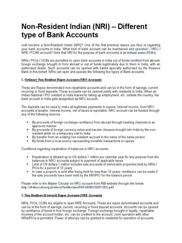 Non-Resident Indian (NRI) - Different Type of Bank Accounts: Defined ...