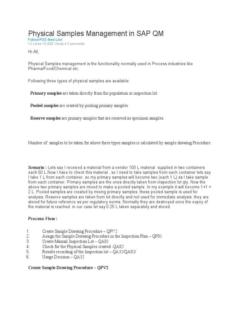 Physical Samples Management in SAP QM: 12 Likes 15,090 Views 4 Comments ...