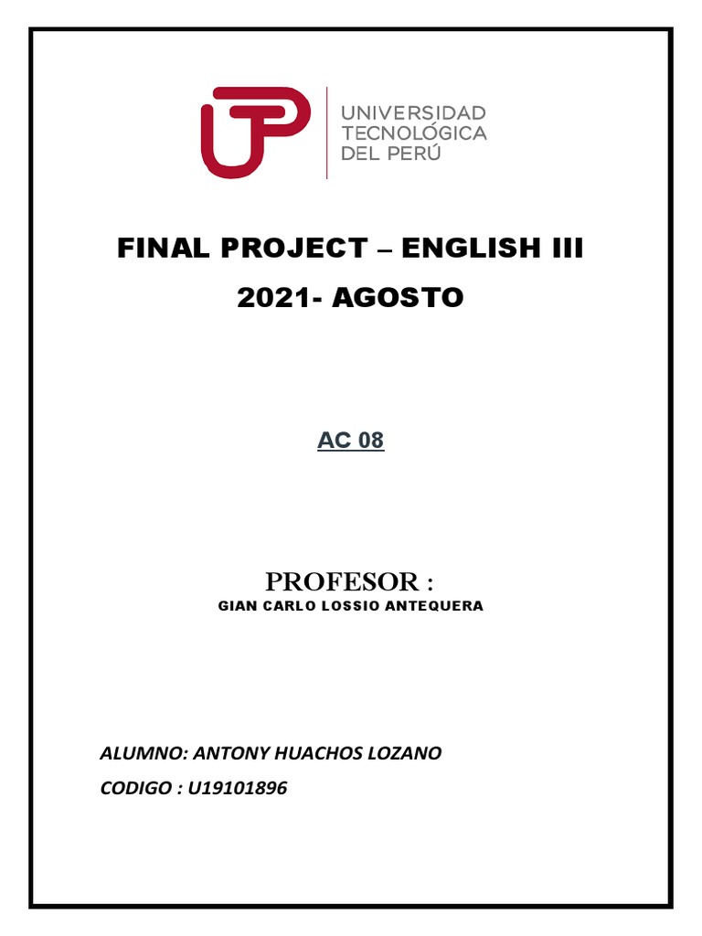 Final Project - English Iii 2021-AGOSTO: Profesor | PDF