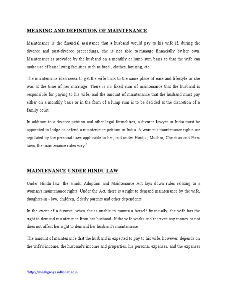 Meaning and Definition of Maintenance | PDF | Wife | Divorce