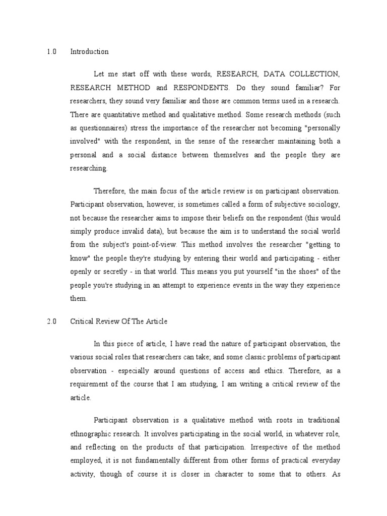 Participant Observation | PDF | Observation | Qualitative Research
