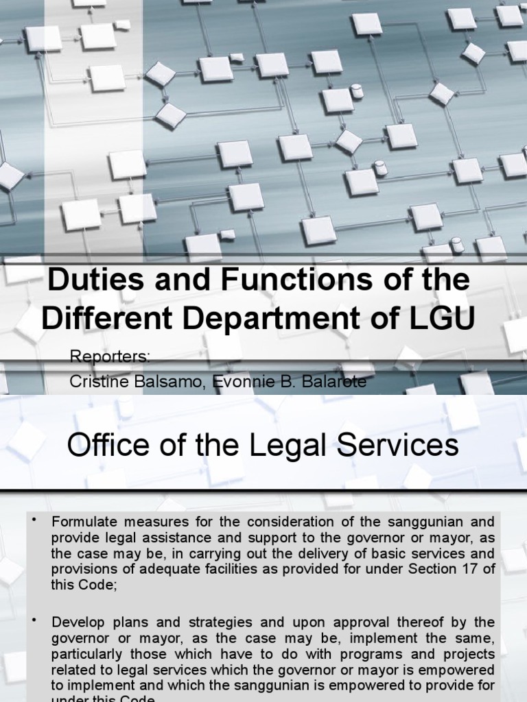Duties and Functions of The Different Department of LGU: Reporters ...