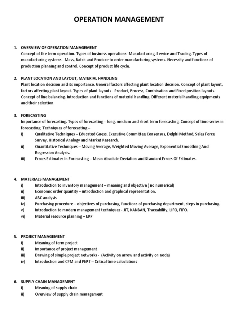 Operations Management Course Overview | PDF | Forecasting | Scheduling ...
