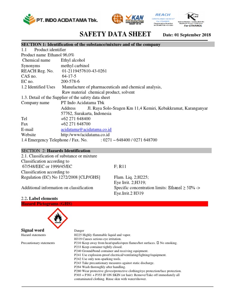 MSDS Ethanol Indo Acidatama | PDF | Firefighting | Carbon Dioxide