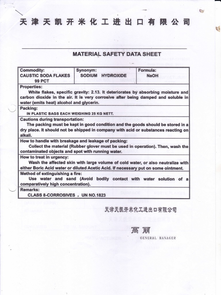 Msds Caustic Soda Flake | PDF