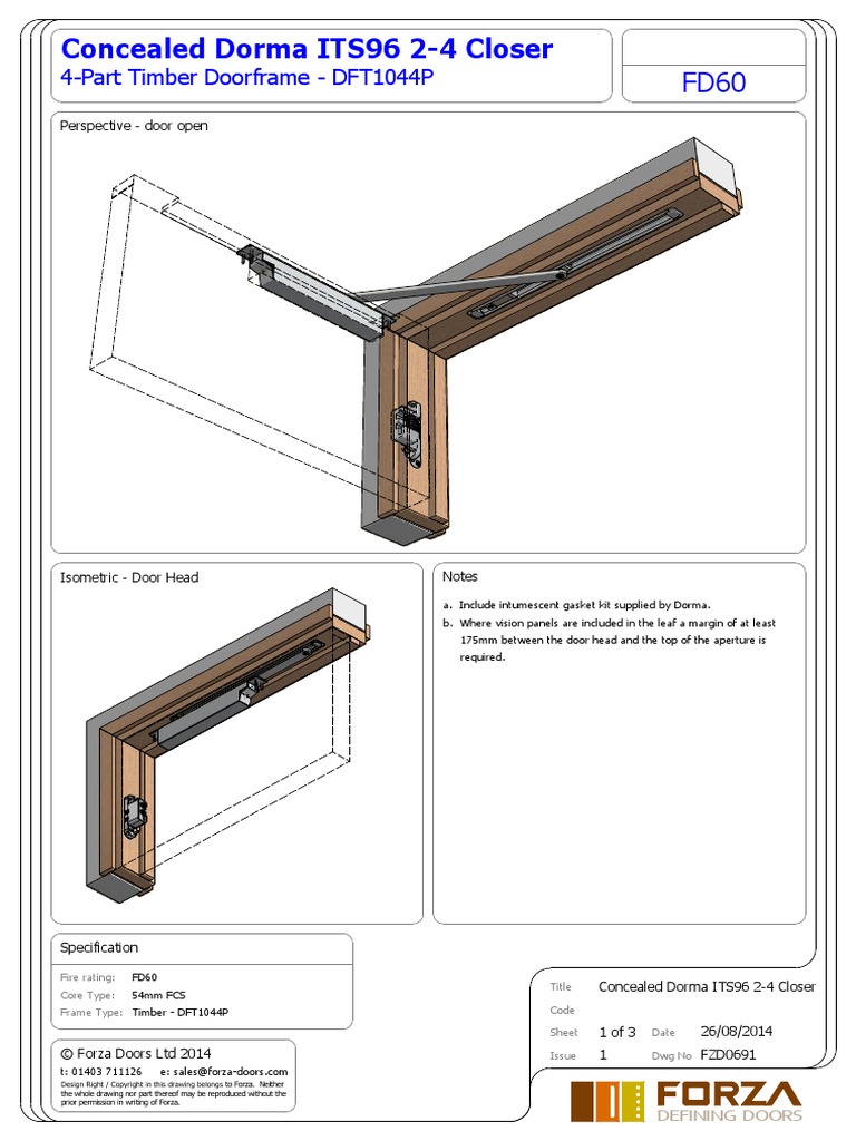 FD60 Concealed Dorma ITS96 2-4 Closer in A Timber Frame DFT1042P ...