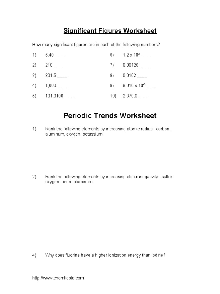 Periodic Trends Worksheet | PDF | Chemical Reactions | Chemical Compounds
