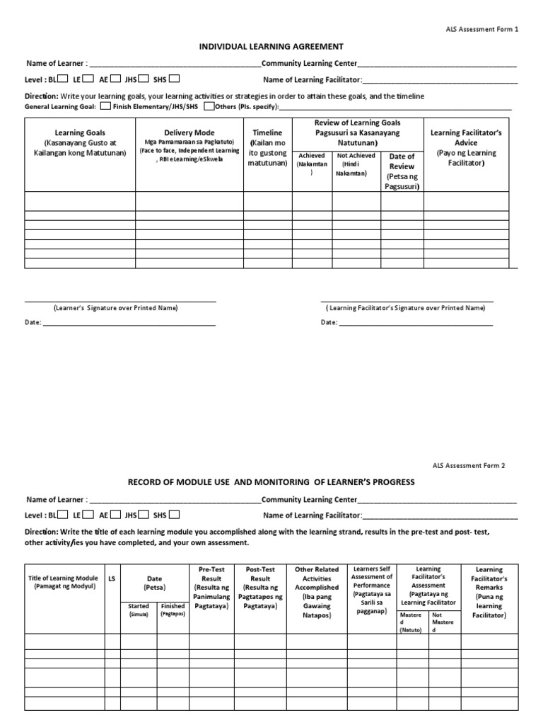 ALS ASSESSMENT FORM 1 and 2 | PDF | Psychological Concepts | Psychology