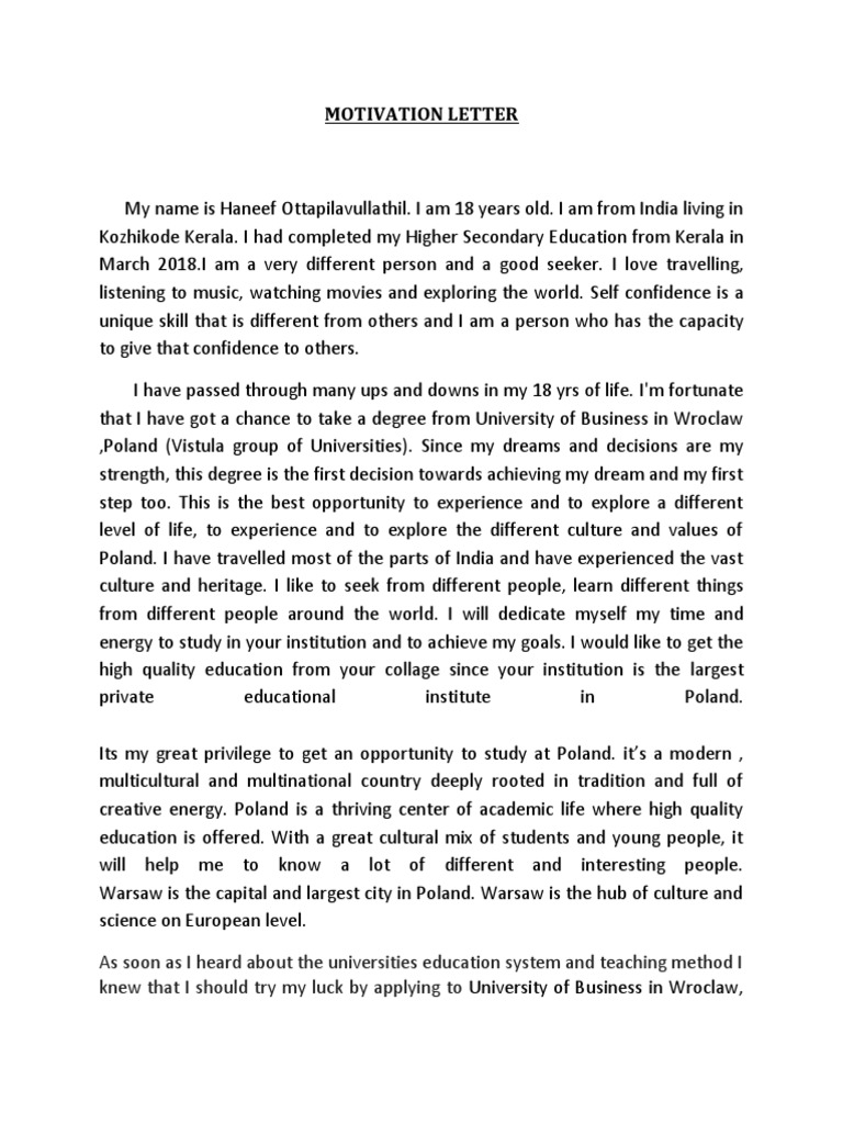 HANEEF - Motivation Letter (SOP) | PDF | University | Poland