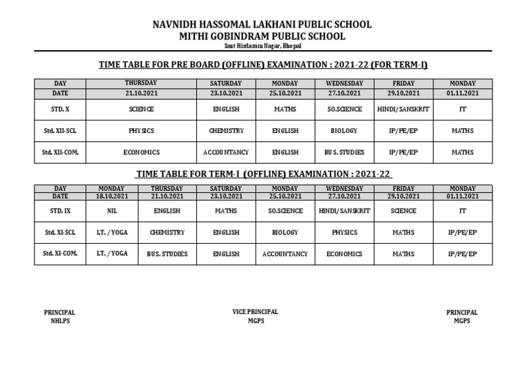 Time Table 2021-22 - Ix To Xii | PDF