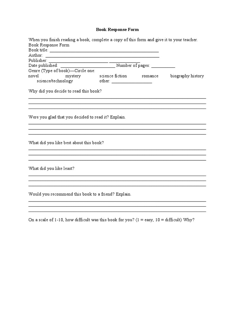 Book Response Form | PDF