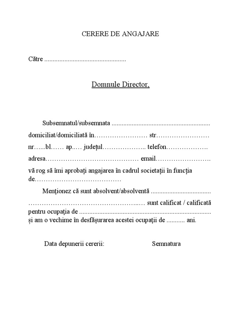 Model Cerere de Angajare | PDF