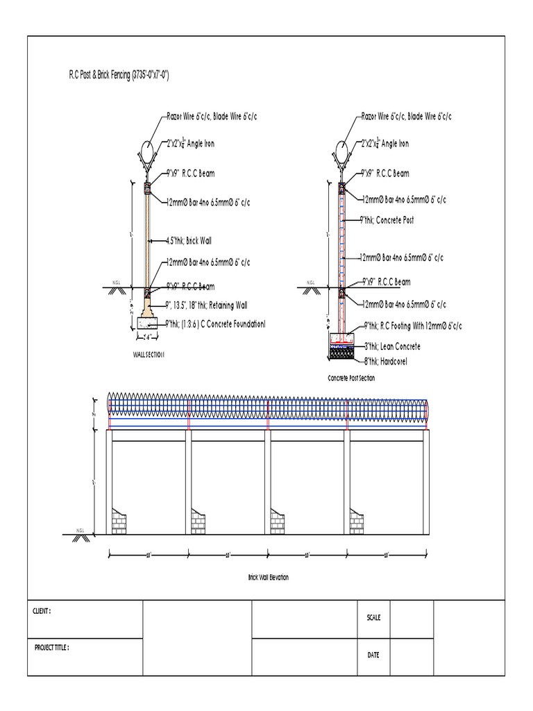R.C Post & Brick Fencing (3735'-0"x7'-0") : Client: Scale | PDF ...