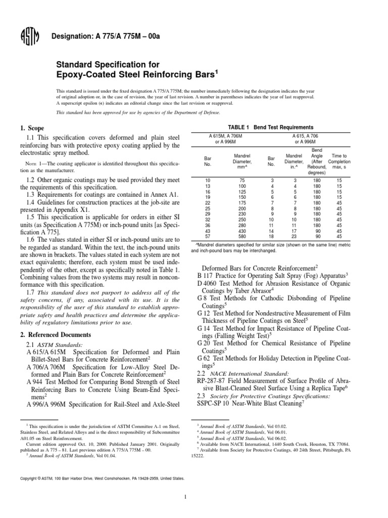 Epoxy-Coated Steel Reinforcing Bars: Standard Specification For | PDF ...
