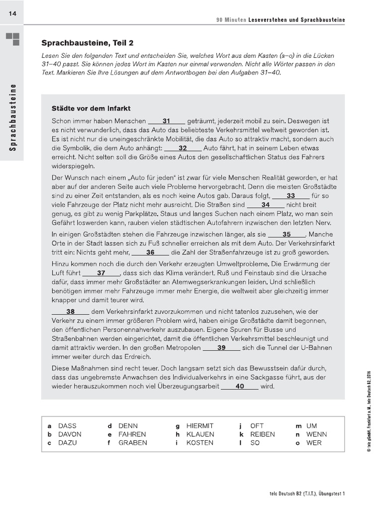 SBS2 Städte Vor Dem Infarkt DeuFö B2 Aufgabe | PDF