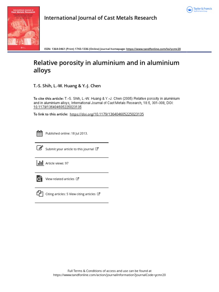 Relative Porosity in Aluminium and in Aluminium Alloys | PDF | Casting ...