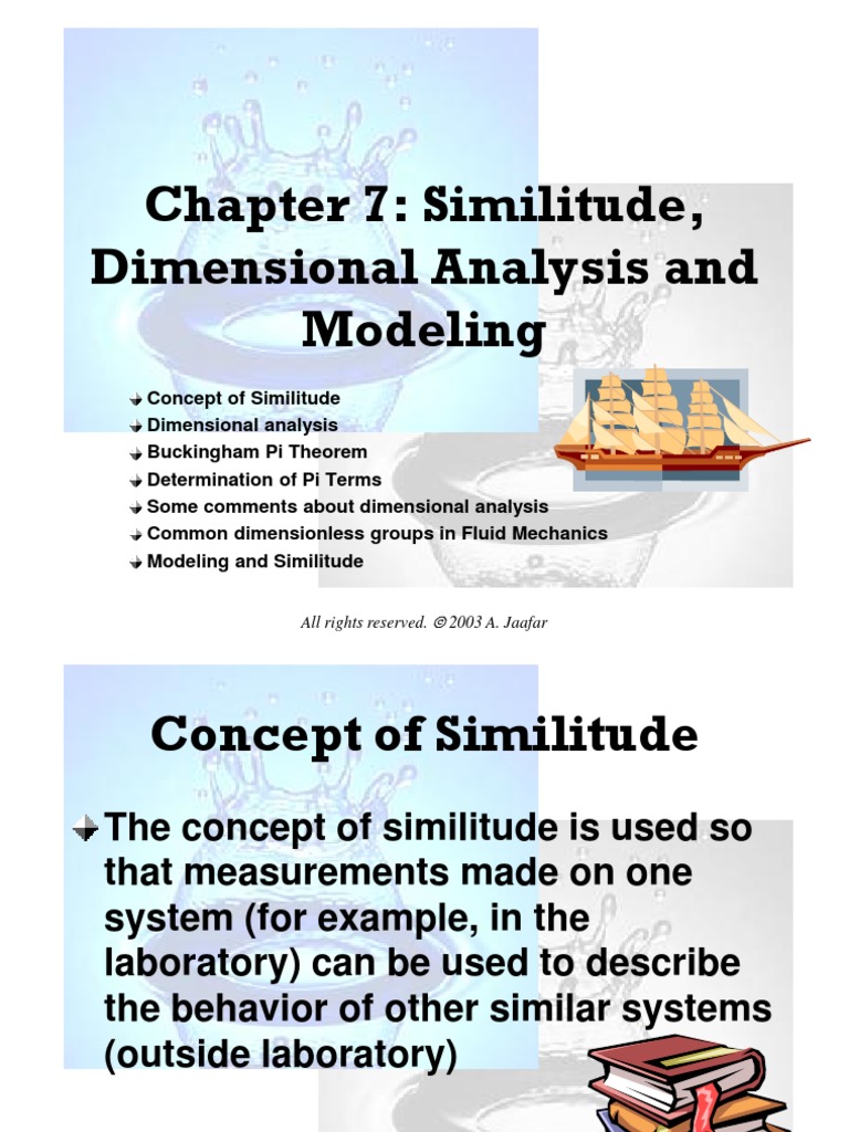 Chapter 7: Similitude, Dimensional Analysis and Modeling: All Rights Reserved. 2003 A. Jaafar ...