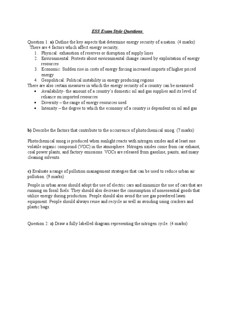 ESS Exam Style Questions | PDF