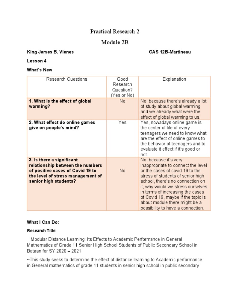 Practical Research 2, Module 2b | PDF | Applied Psychology | Cognition