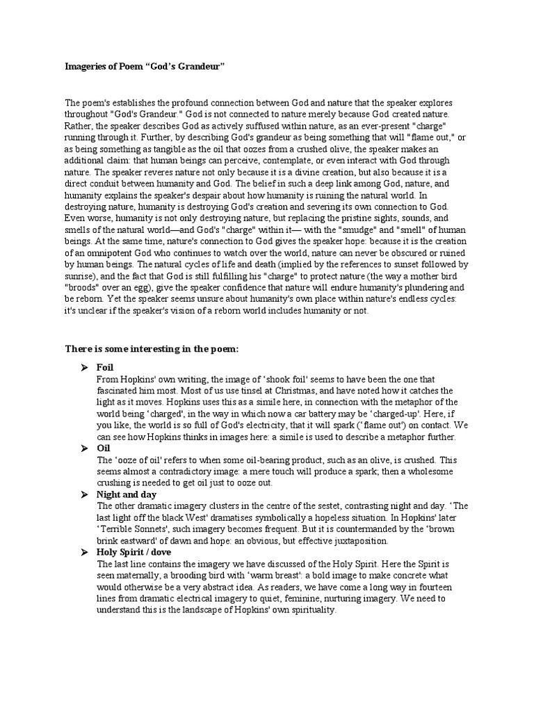 God's Grandeur poem analysis | PDF | God