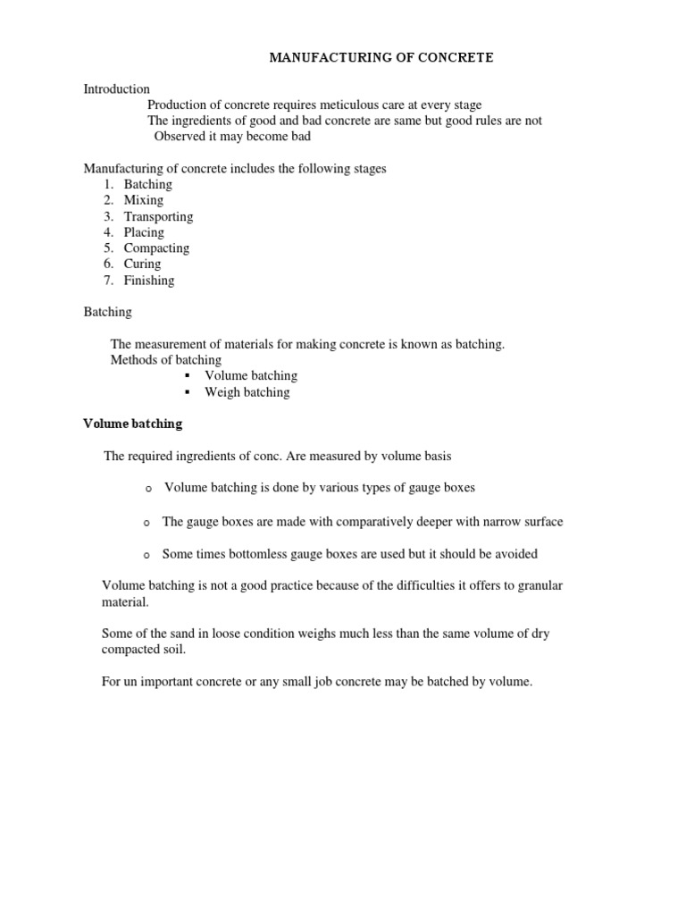 Manufacturing of Concrete | PDF