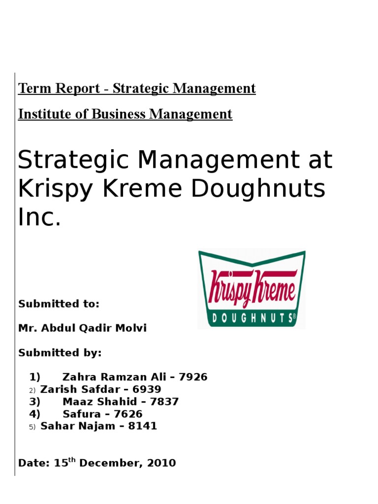 Strategic Management at Krispy Kreme Doughnuts Inc.: Term Report ...