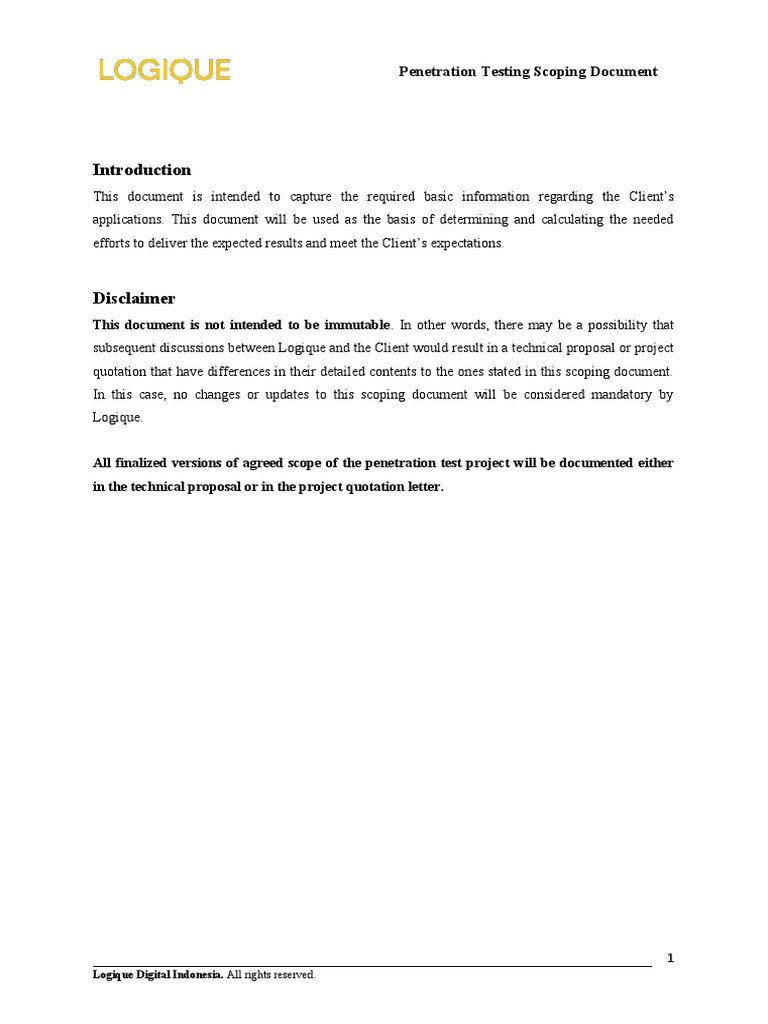 Logique - Completed - Scoping - Document - Pentest | PDF | World Wide ...