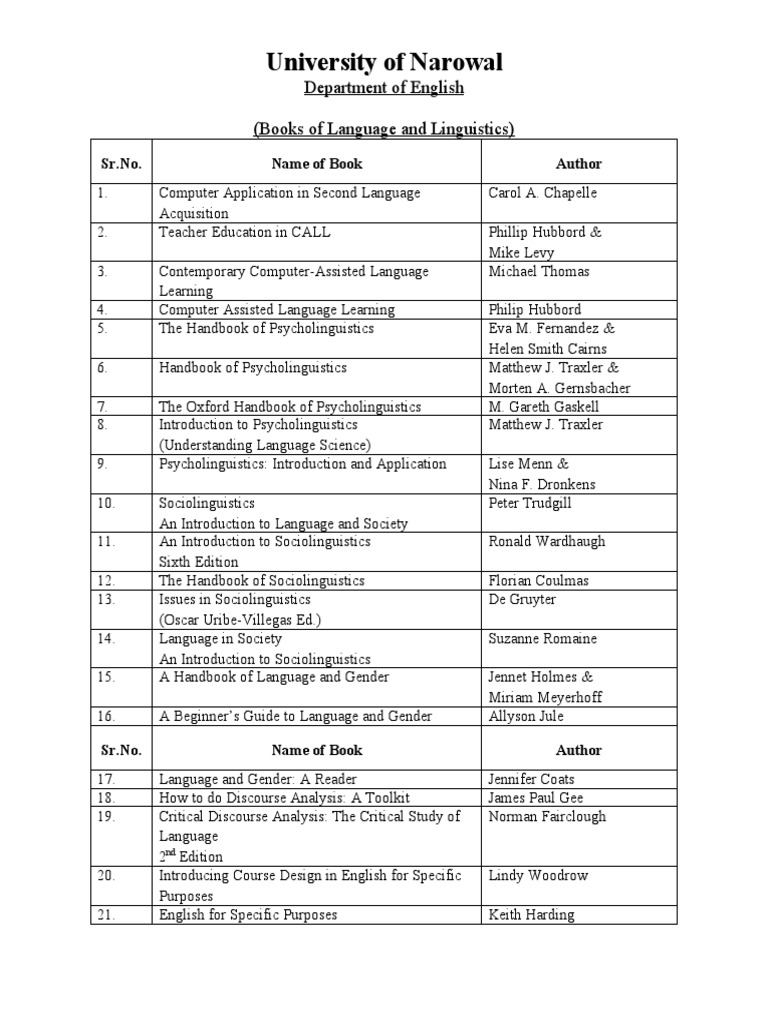Essential Linguistics Textbooks List | PDF | Linguistics ...