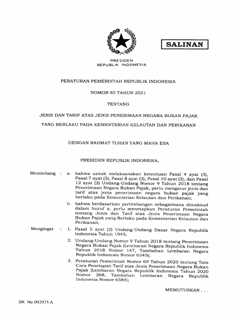 Pp Nomor 85 Tahun 2021 Pdf