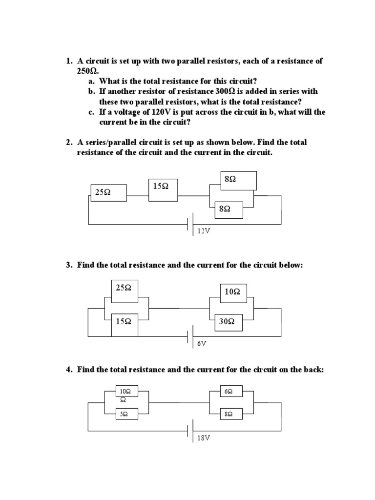Parallel Circuits Worksheet