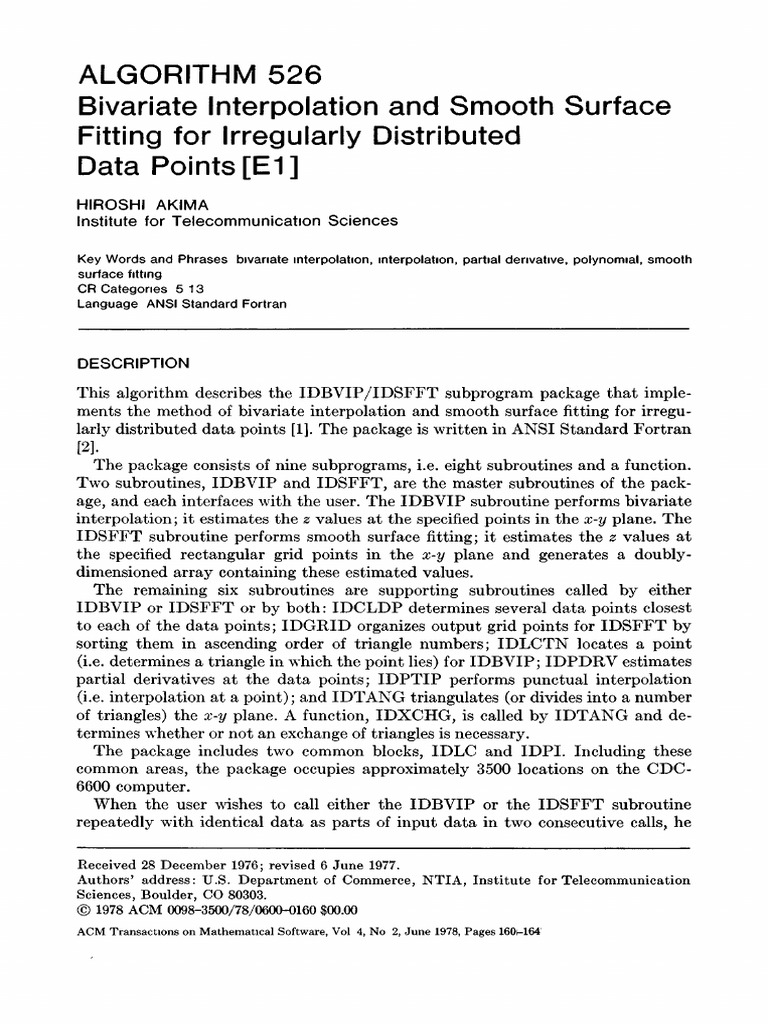 Algorithm 526 Bivariate Interpolation and Smooth Fitting For Irregularly Distributed Data Points ...