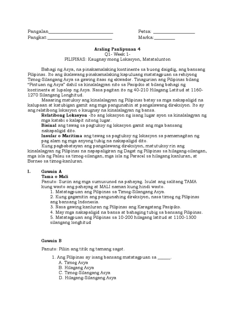 AP4 Worksheet Q1 W2 | PDF