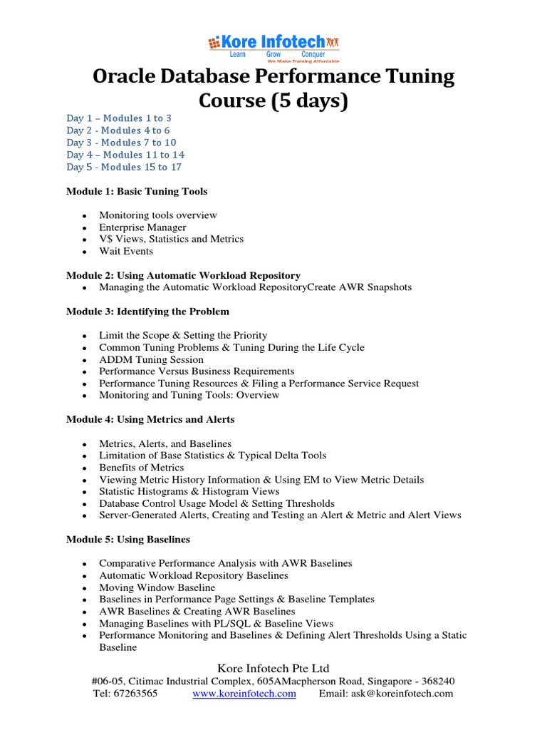 Oracle Database Performance Tuning Course Content | Download Free PDF | Databases | Sql