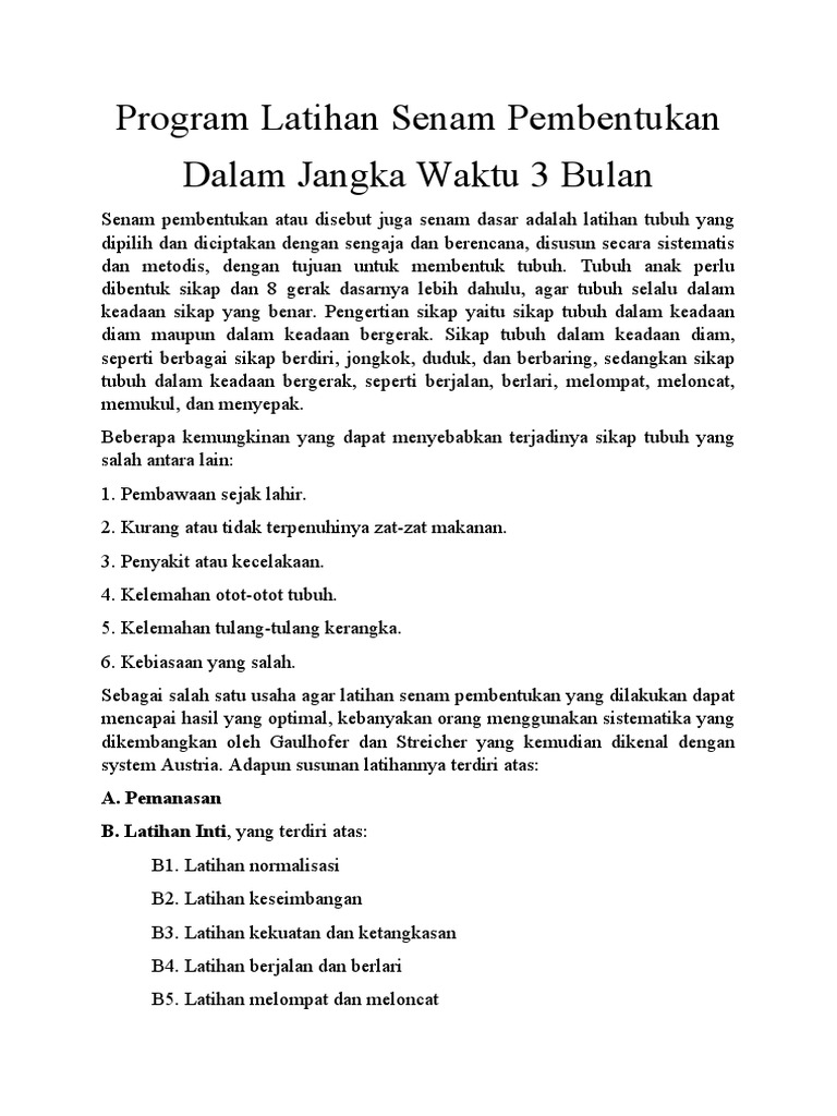 Program Latihan Senam Pembentukan | PDF