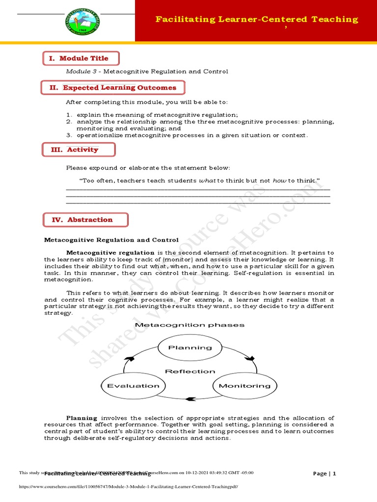 This Study Resource Was: Facilitating Learner-Centered Teaching ' | PDF | Metacognition | Learning