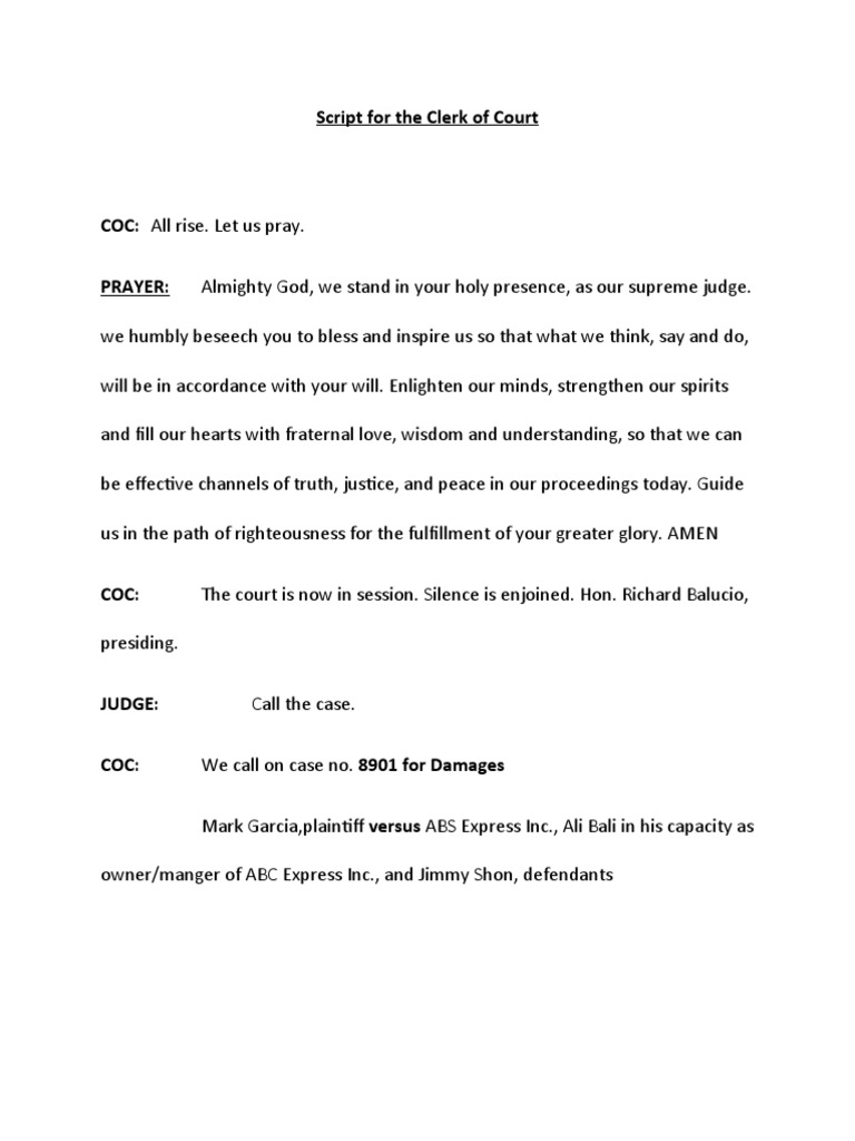 Clerk of Court script for court proceedings | PDF