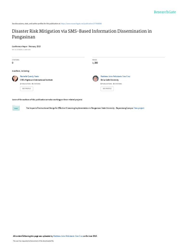 SMS Disaster Risk Mitigation in Pangasinan | PDF | Emergency Management ...
