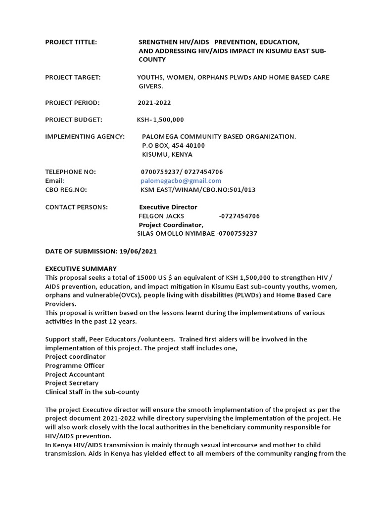 Palomega Cbo Proposal | PDF | Hiv/Aids | Reproductive Health