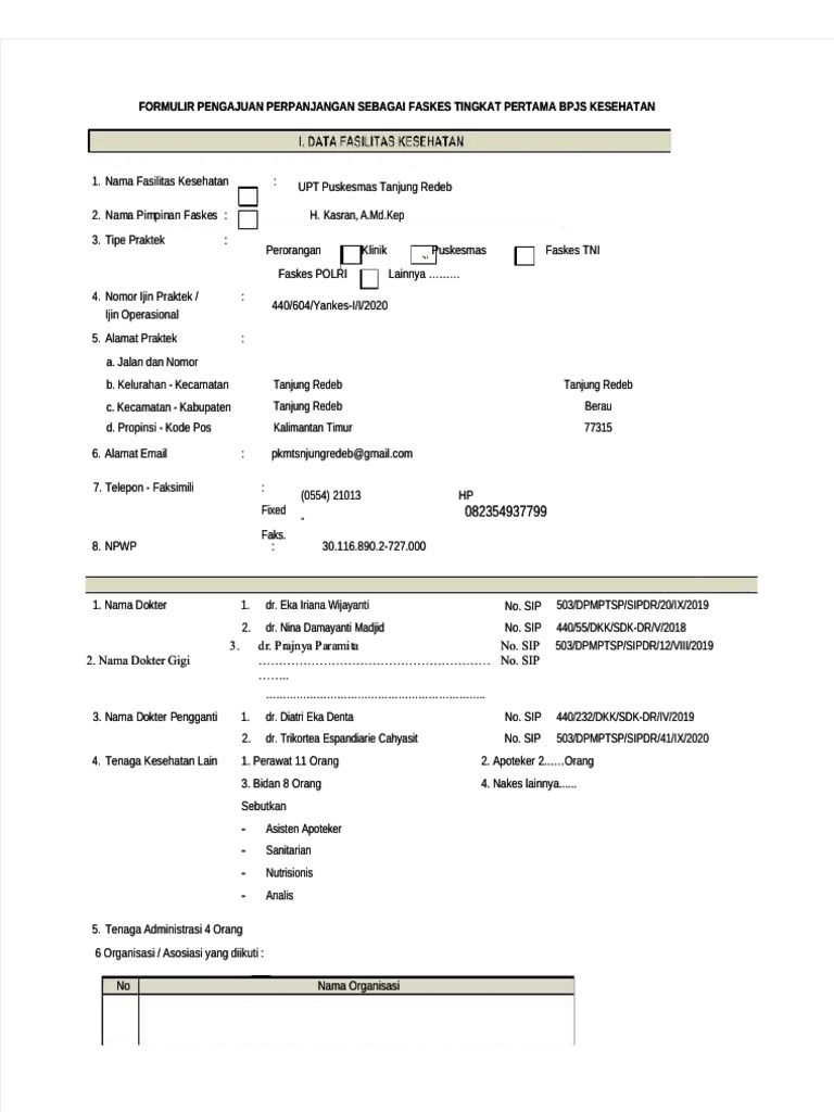 PDF Formulir Permohonan Perpanjangan Kerjasama FKTP Dikonversi DL | PDF