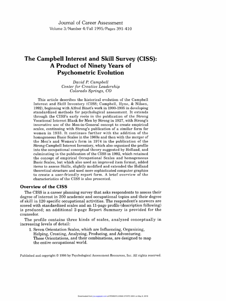Campbell Survey Ninety Psychometric: (CISS) | PDF | Psychology | Cognition