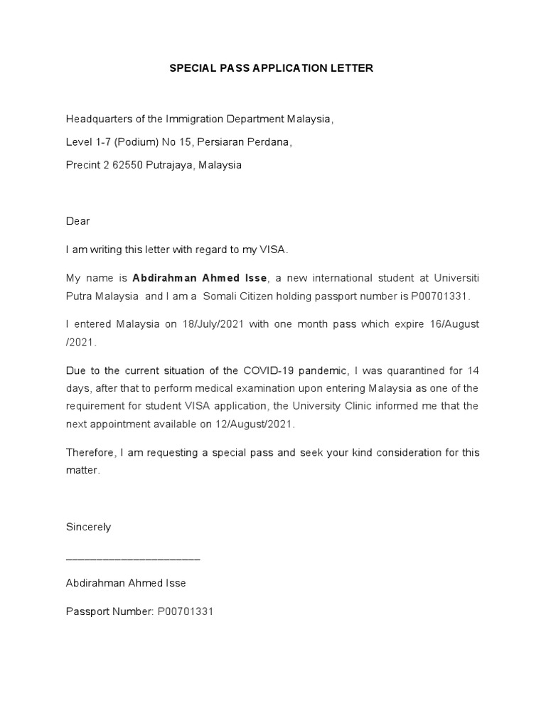 Special Pass Application Letter | PDF