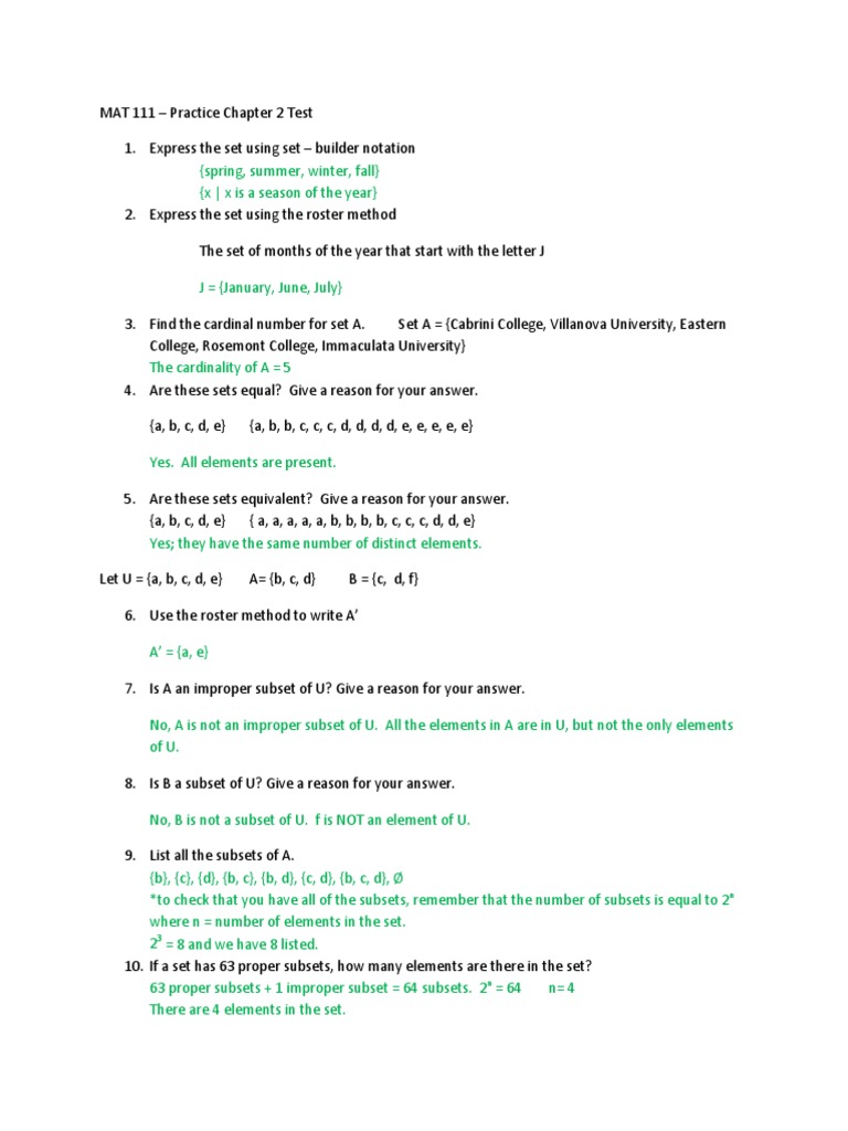 Math 111 Practice Test Chapter 2 Answers Pdf Logic Mathematical Logic