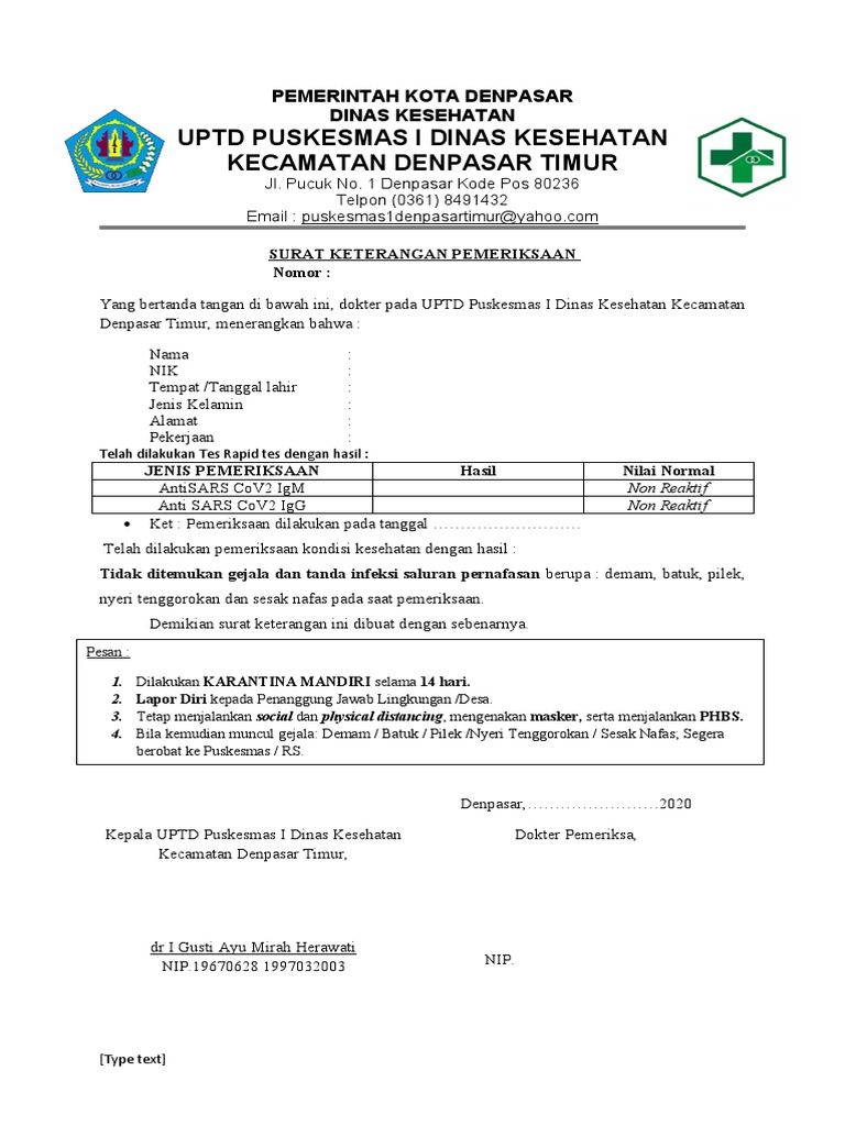 Surat Ket Cek Lab | PDF