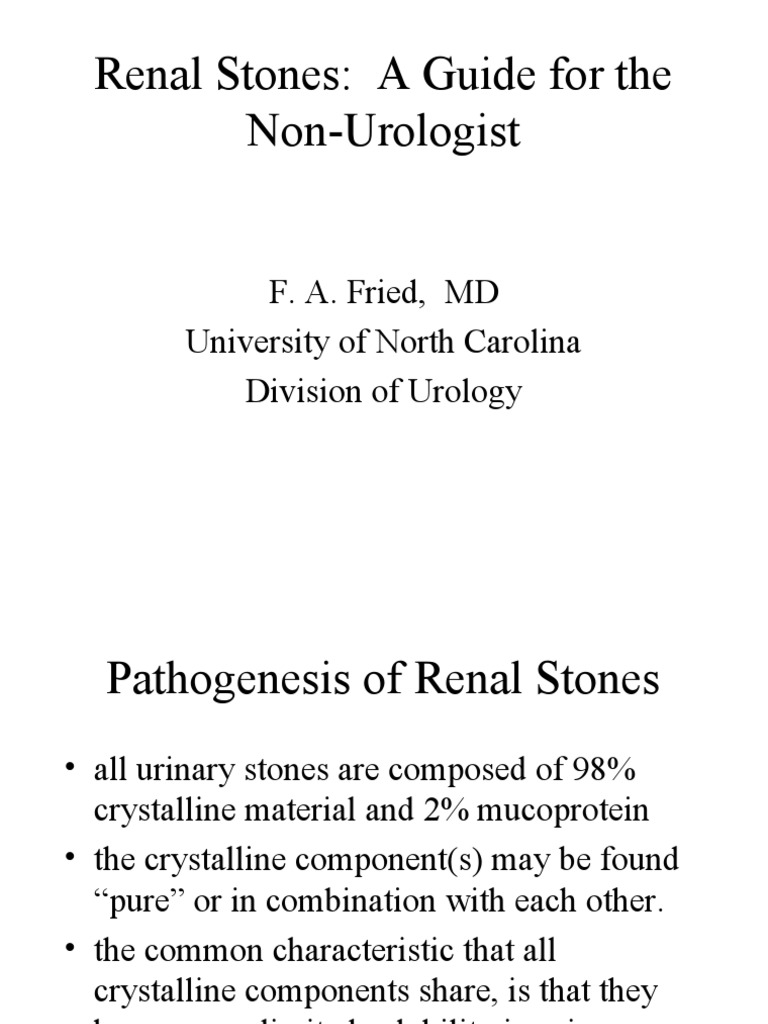 Renal Stones: A Guide For The Non-Urologist: F. A. Fried, MD University ...
