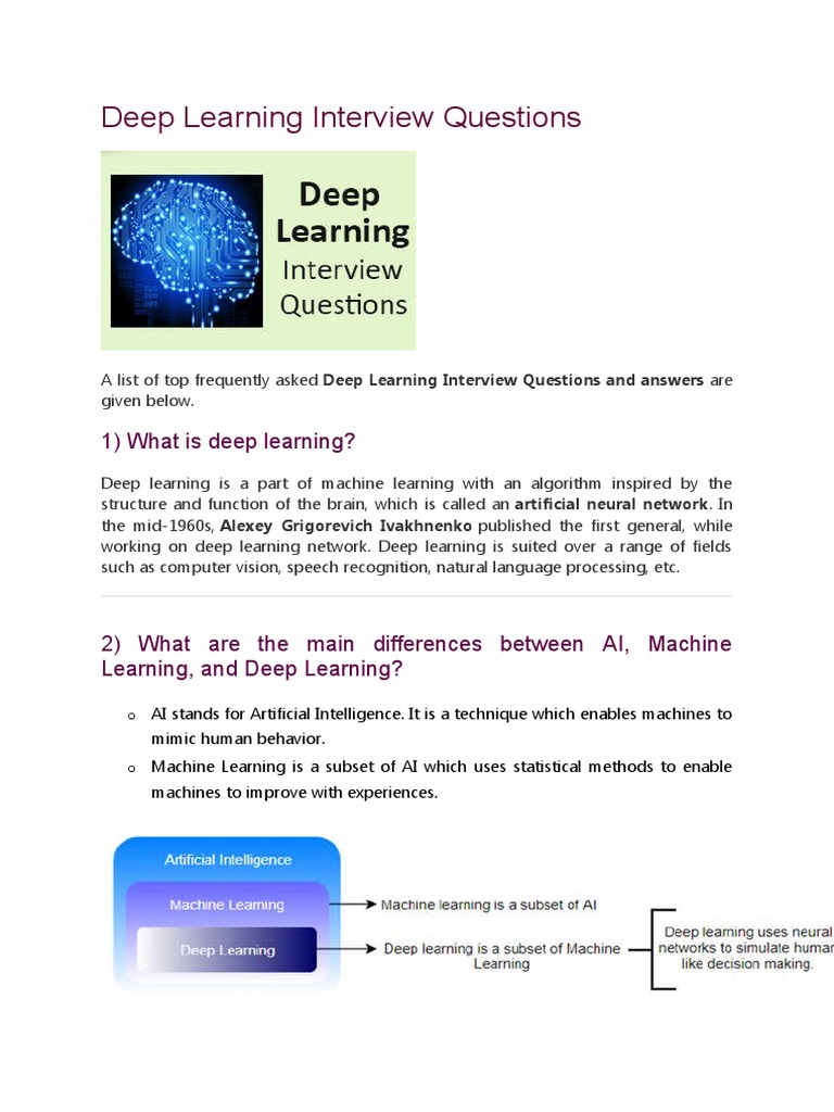 Deep Learning Interview Questions | PDF | Deep Learning | Artificial ...